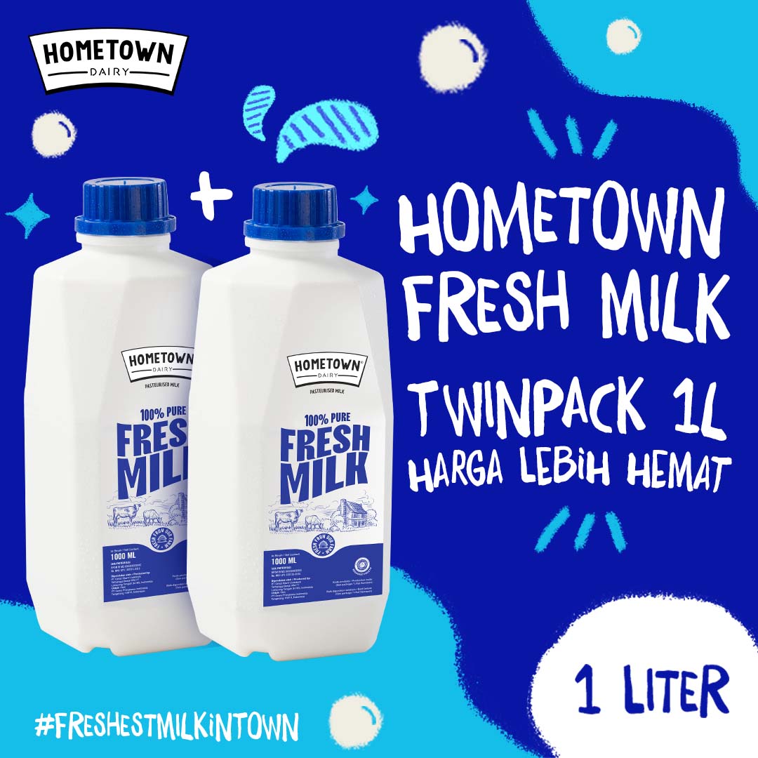 Jual Hometown Fresh Milk Susu Segar 1L (ISI 2 BOTOL) - Twin Pack di ...