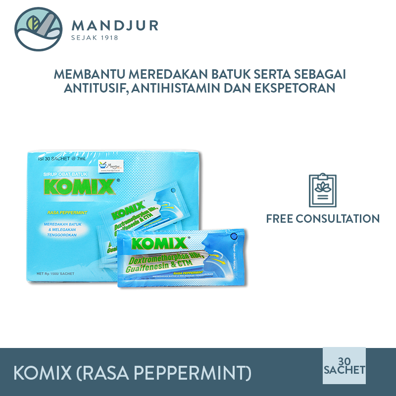 Jual Komix Rasa Peppermint Sirup Obat Batuk [1 Dus Isi 30 Sachet @7 Ml ...