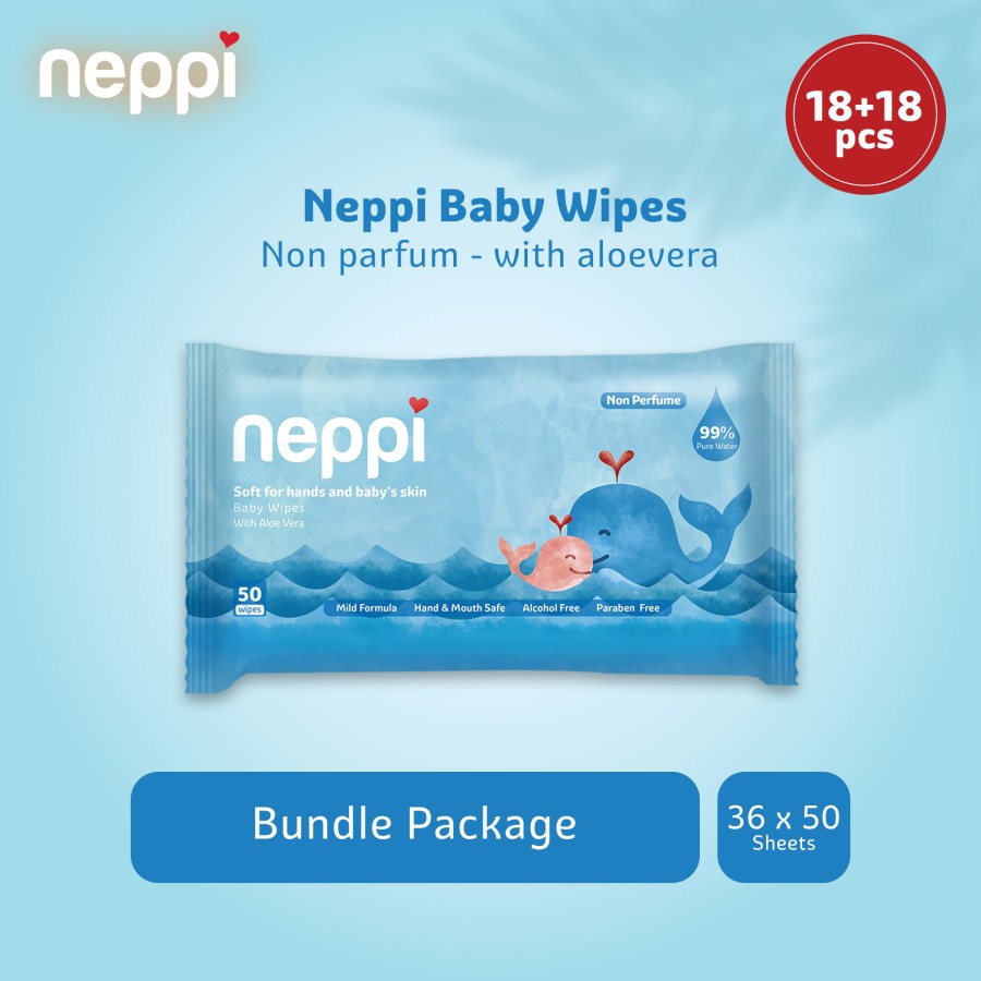 Promo Buy 1 Get 1 Free Neppi Baby Wipes Non Parfum 50s [KARTON/36 pcs ...