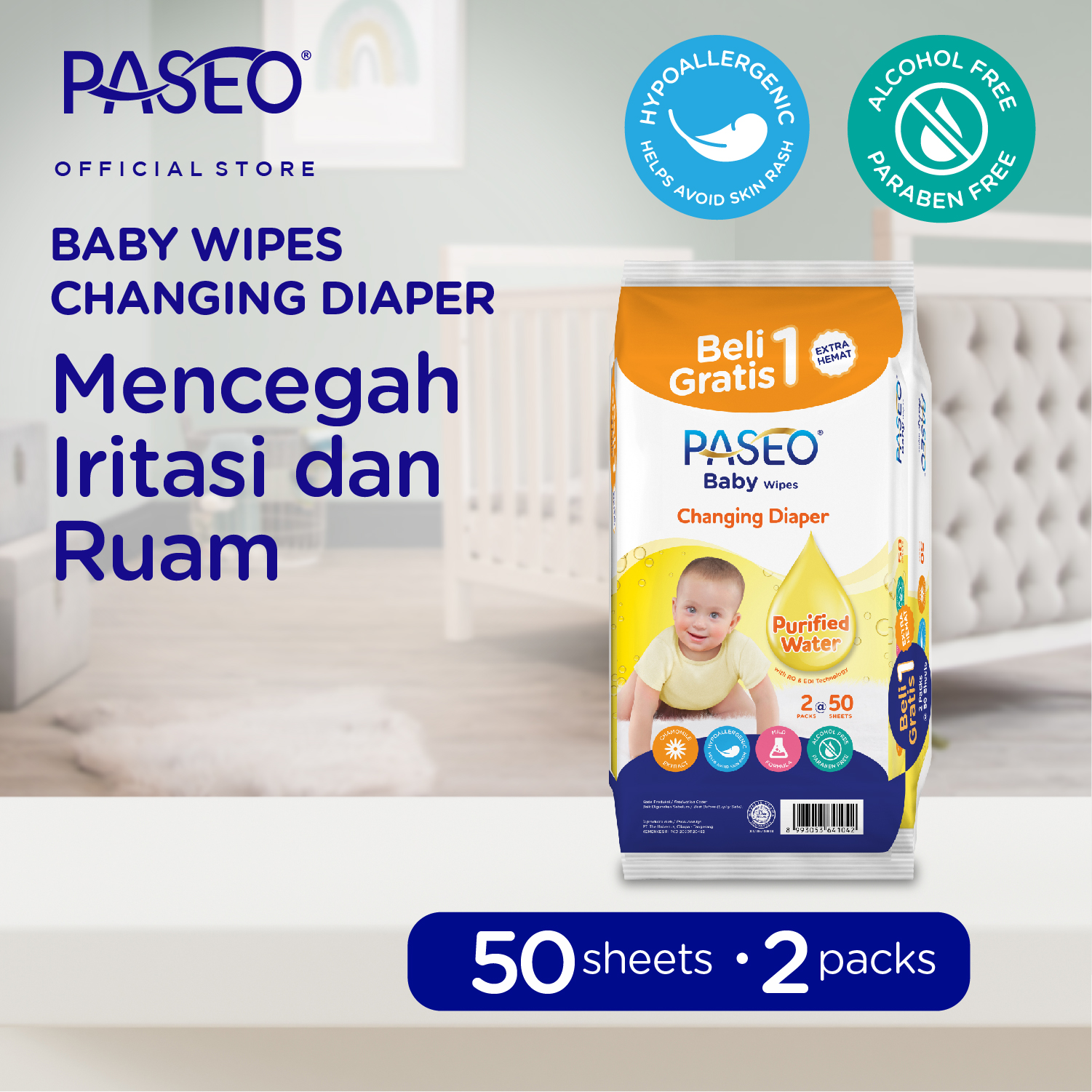 Promo [buy 1 Get 1] - Paseo Baby Gazette Wipes Tissue Basah [50 Sheets ...