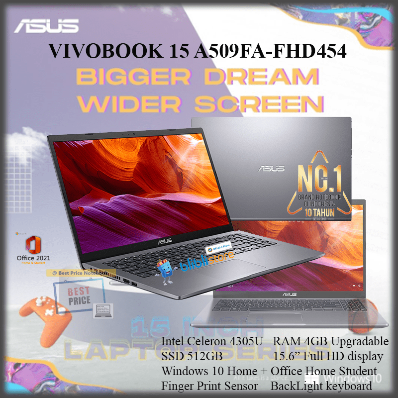 Jual Asus A509fa-fhd454 [ Celeron 4305u / 4gb / 512gb Ssd / 15.6 Fhd ...