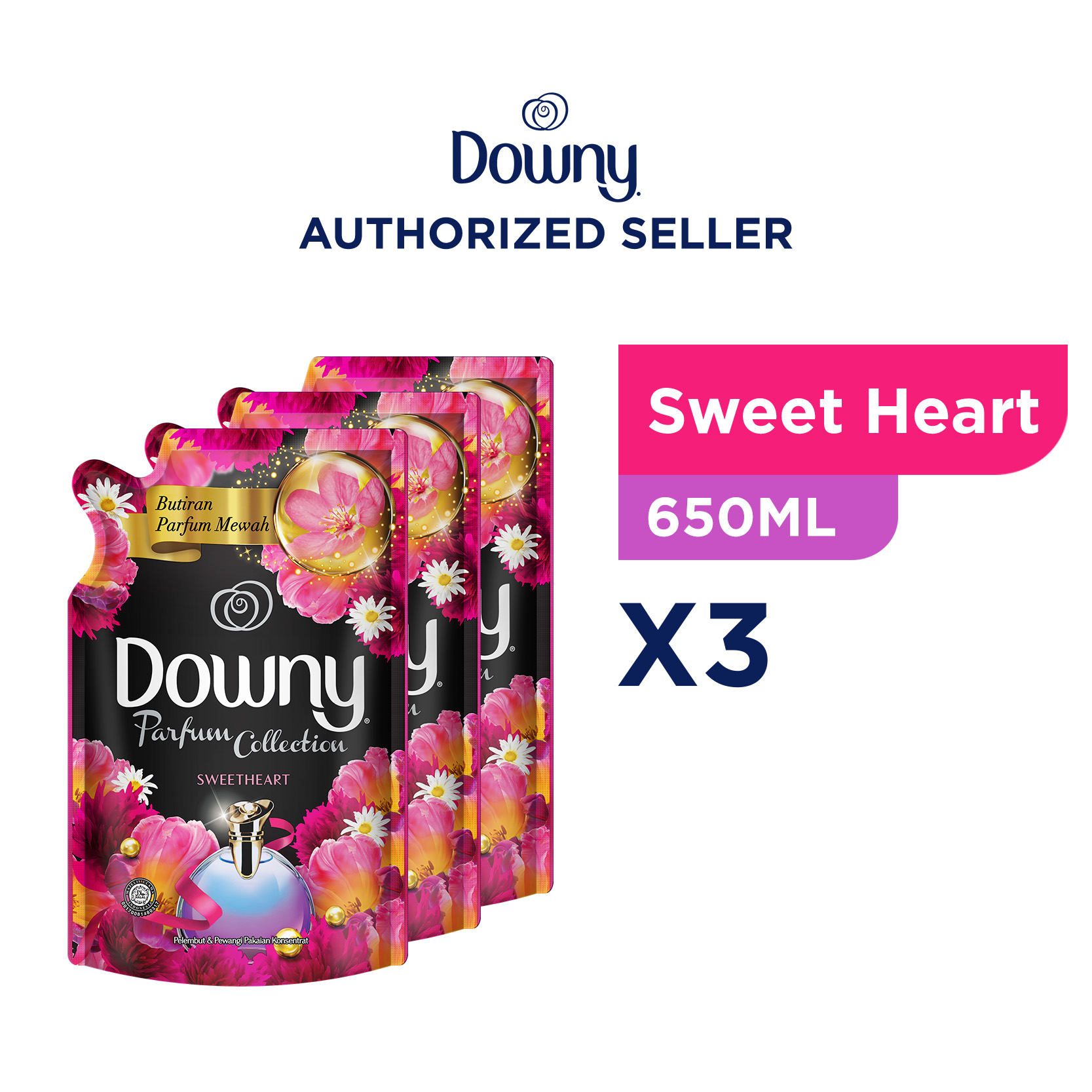 Jual Downy Perfume Sweet Heart Pink Pewangi dan Pelembut Pakaian Konsentrat [650mL/Refill] isi 3 ...