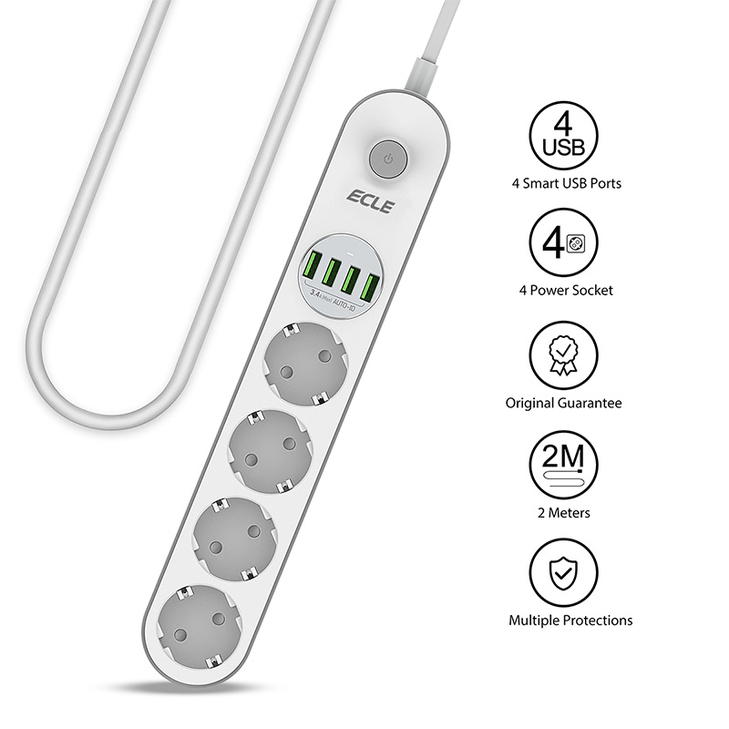 Jual ECLE Power Strip Stop Kontak Colokan [4 Socket / 4 USB Port] di Seller ECLE - Nagasari, Kab ...