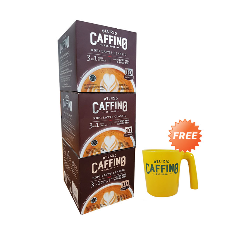 Jual CAFFINO Kopi Latte Classic [20 g/ 3box/ 30 sachets] + Free Mug di ...