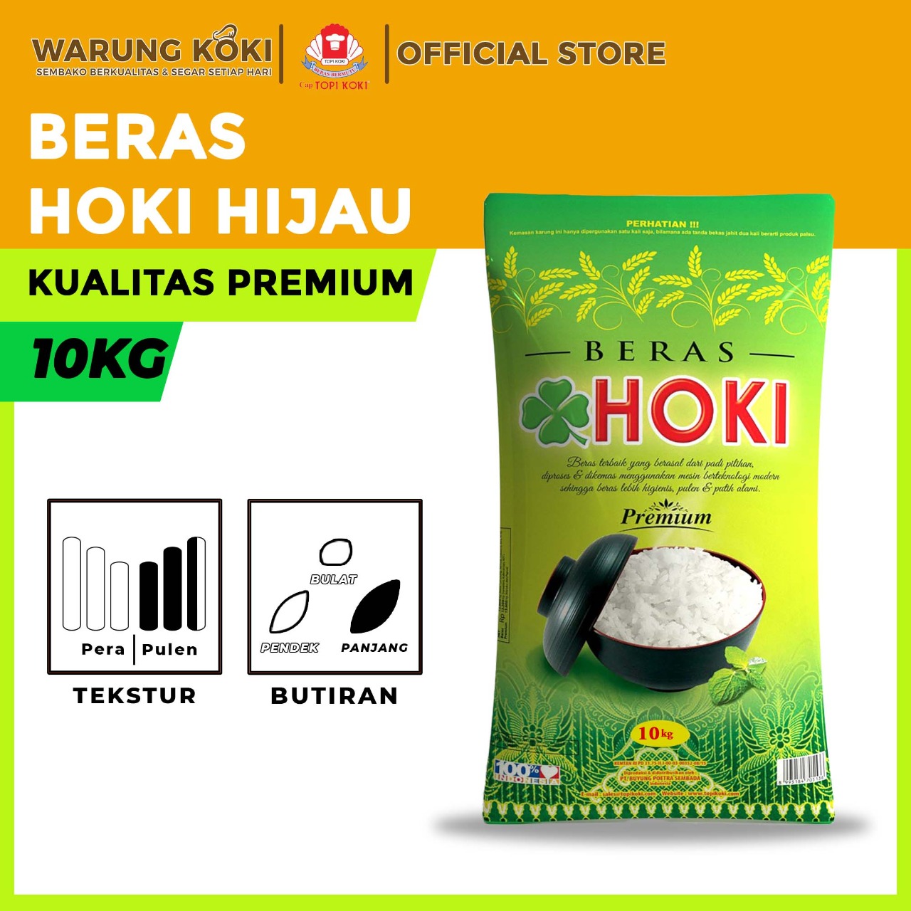 Jual Beras Hoki Hijau ( 10kg ) di Seller Warung Koki - Warung Koki Center (Citra 7) | Blibli