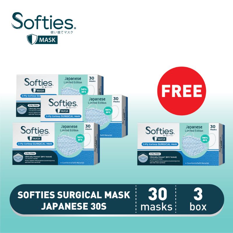 Jual [Buy 3 Get 1 Free] Softies Surgical Mask Japanese [30's] di Seller ...