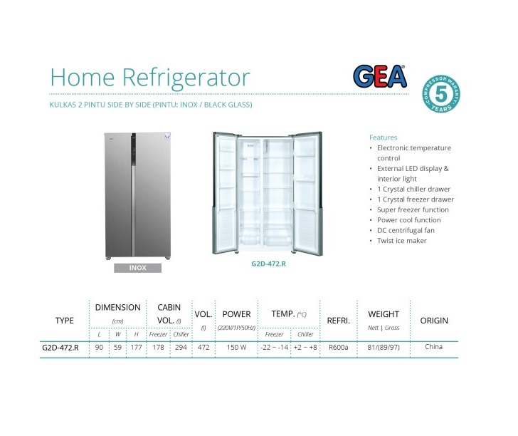 Promo Home Refrigeration Gea Type G2d-472 Inox Diskon 27% Di Seller ...