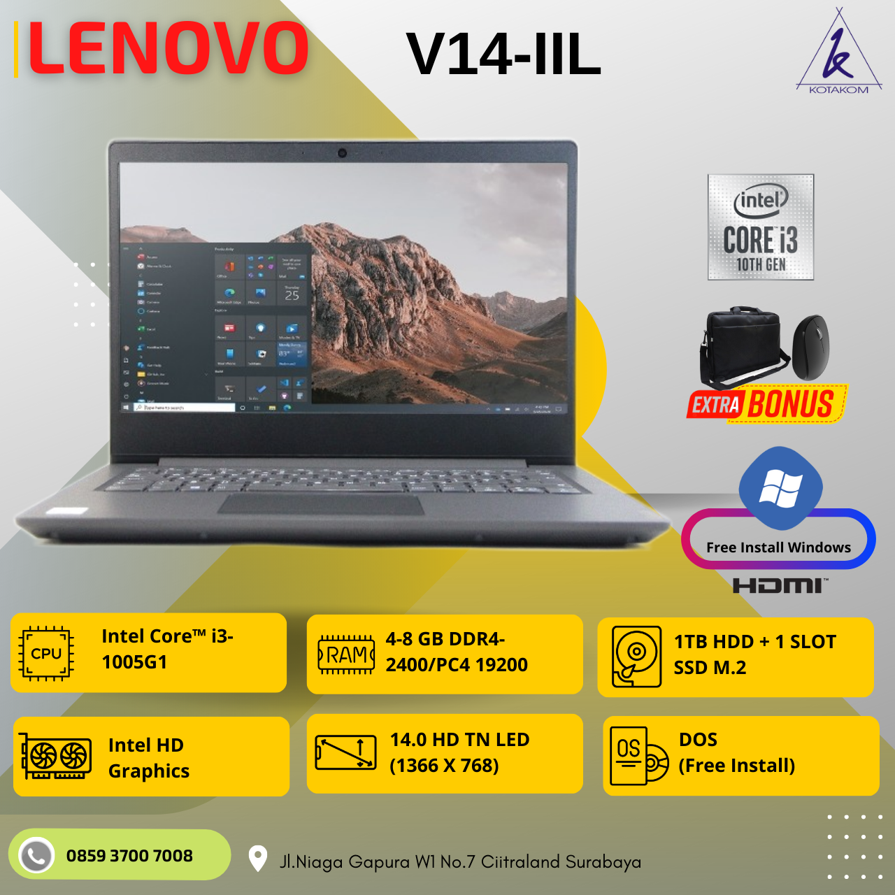 Jual Lenovo V14-iil | I3-1005g1 | 8gb | 1tb Hdd | 14.0 Hd Led Di Seller Jaya Motor Barokah ...