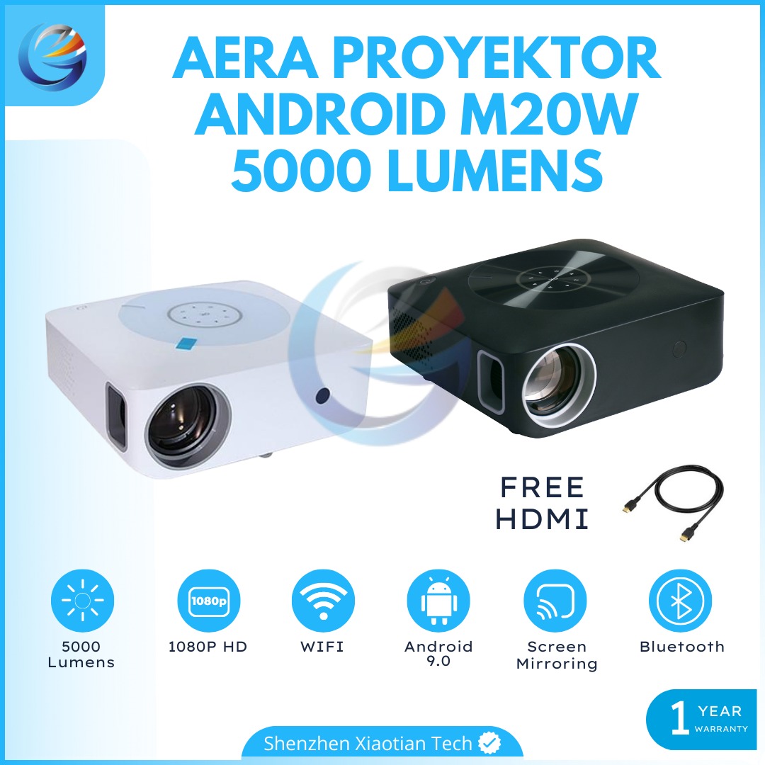 Promo Proyektor M20W Android 9.0 LED Projector M20W 5000 Lumens FULL HD ...