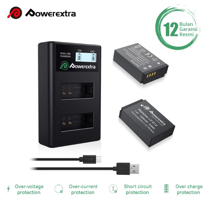 Jual Powerextra Indonesia LP-E12 Baterai Kamera with Charger for Canon EOS M [2 Pack] di Seller ...