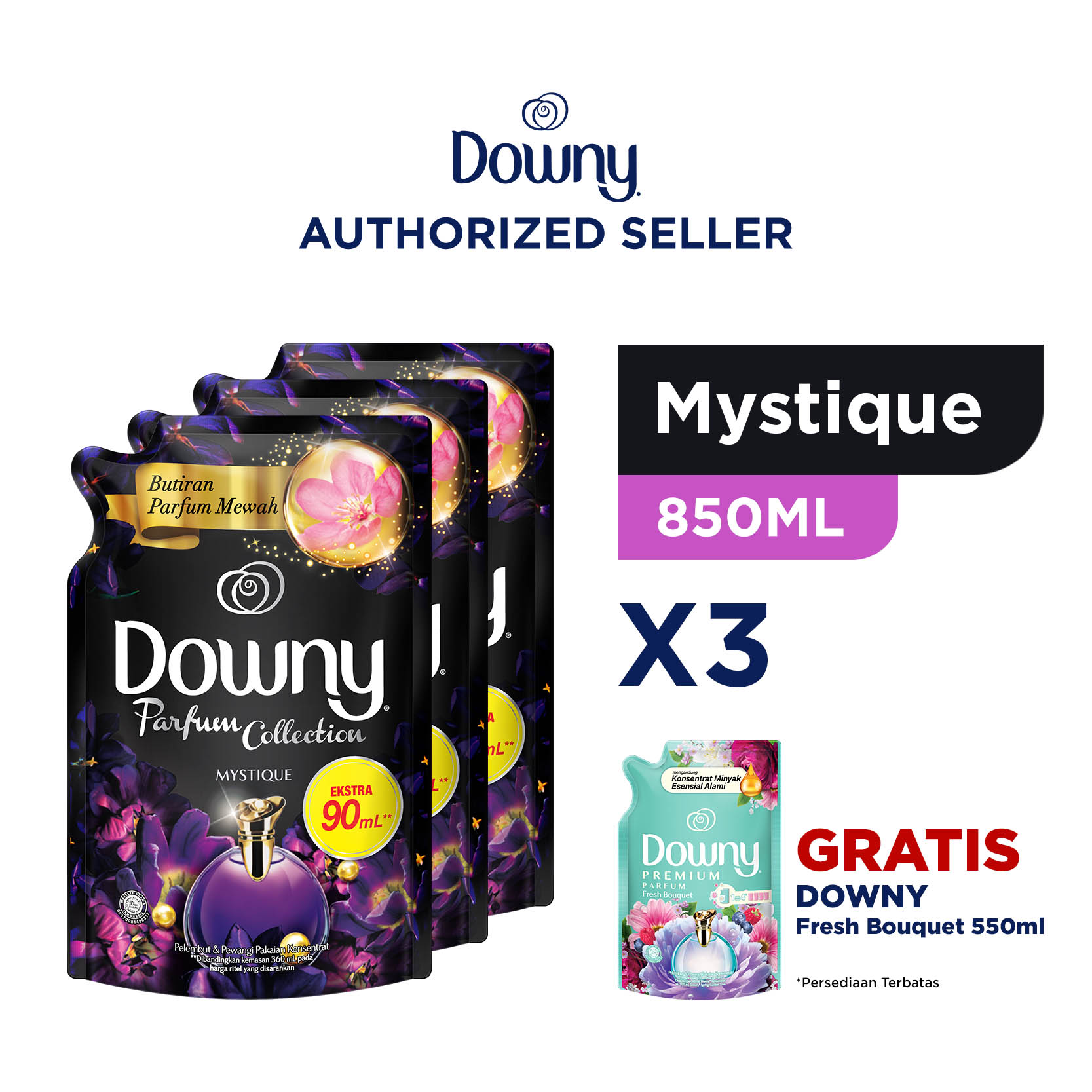 Jual Downy Mystique Pewangi dan Pelembut Pakaian Konsentrat - Hitam [850 mL/3 pcs/ Kemasan ...