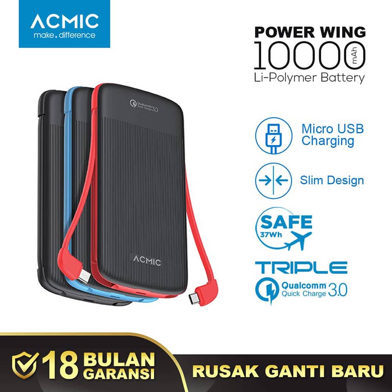Jual ACMIC Power Wing Power Bank [10000mAh/ Triple Quick Charge 3.0] di Seller ACMIC Official ...