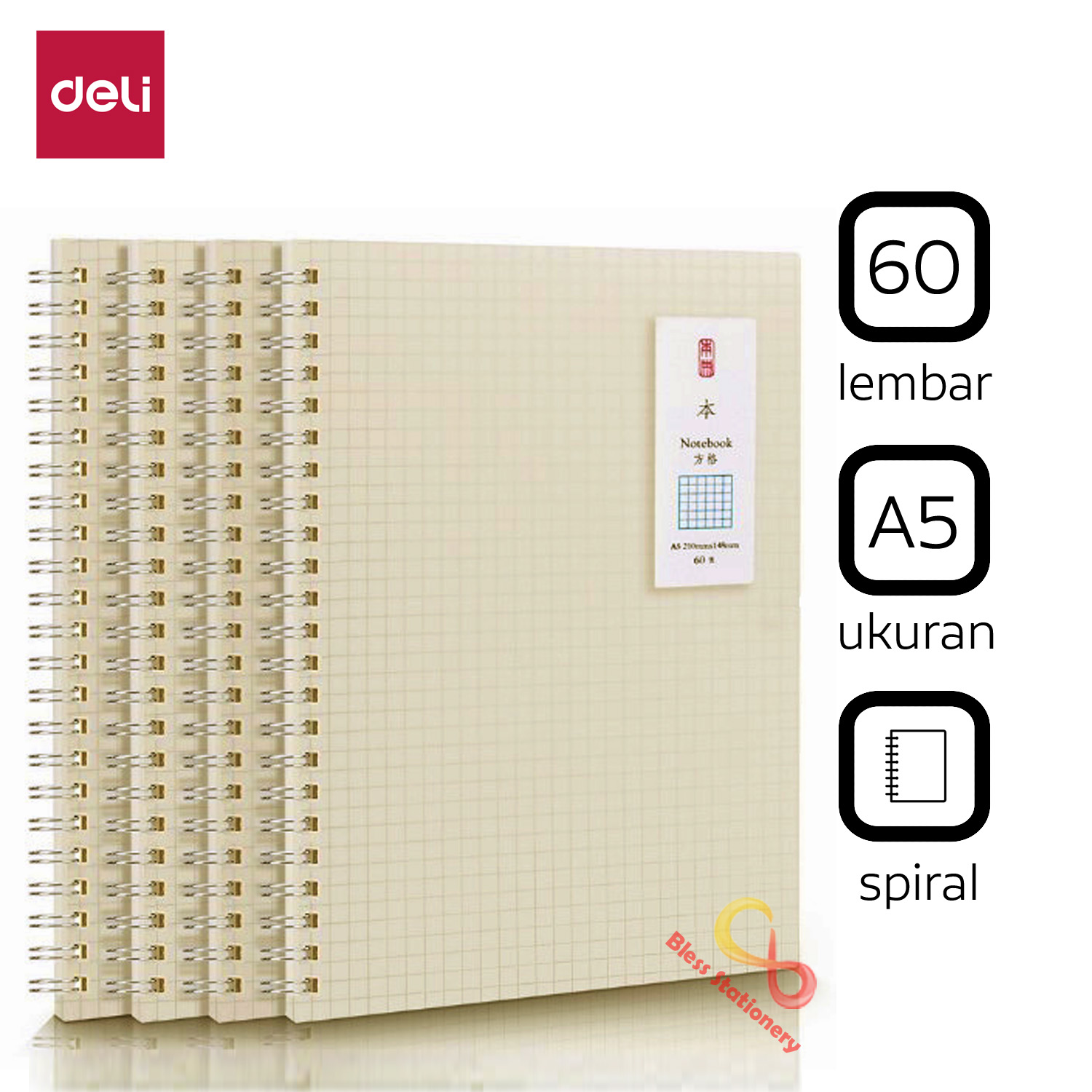 Jual Deli buku kotak kecil A5 notebook buku spiral buku tulis grid ...