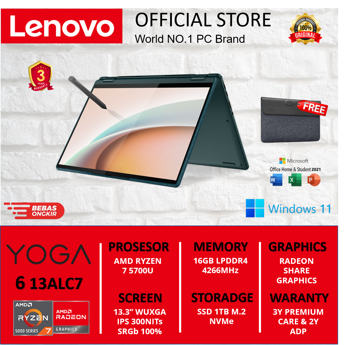 Jual LENOVO YOGA 6 AMD RYZEN 7 5700U RAM 16GB SSD 1TB 13.3 WUXGA WIN 11 ...