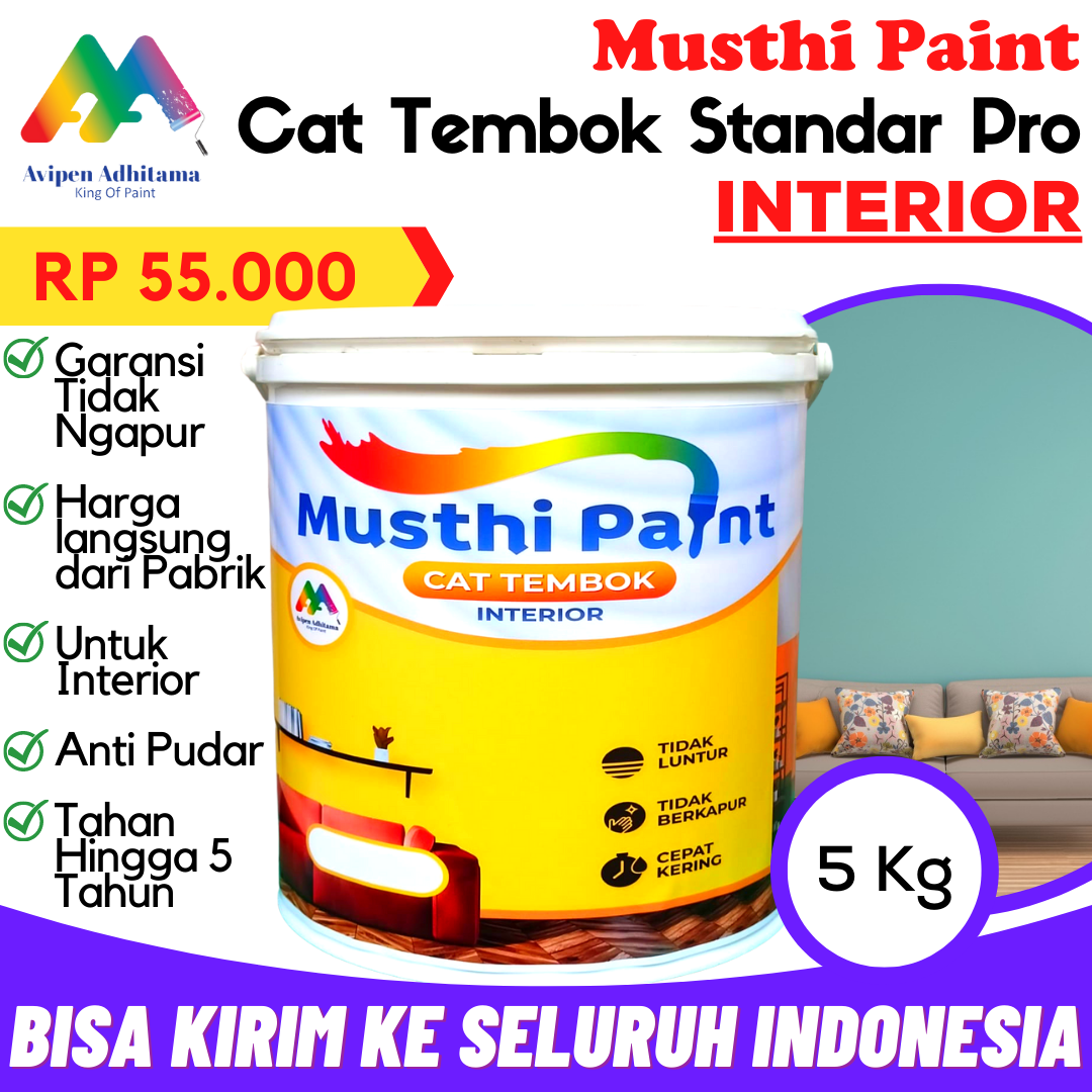 Promo Musthi Paint Cat Tembok Tipe Standar Pro Interior 5Kg FULL ...