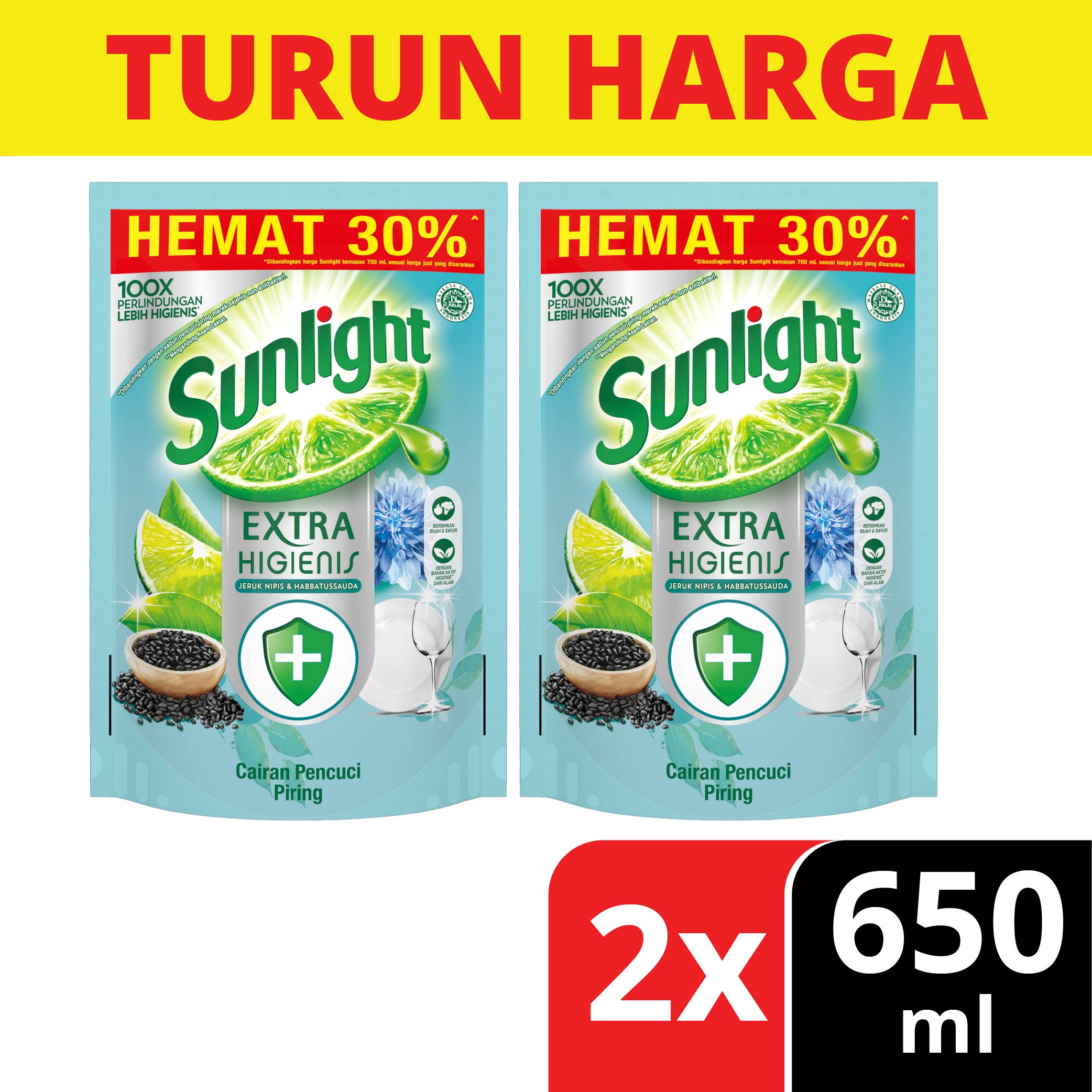 Promo Sunlight Sabun Cuci Piring Higienis Pouch 650 mL [2 Pcs] Diskon ...
