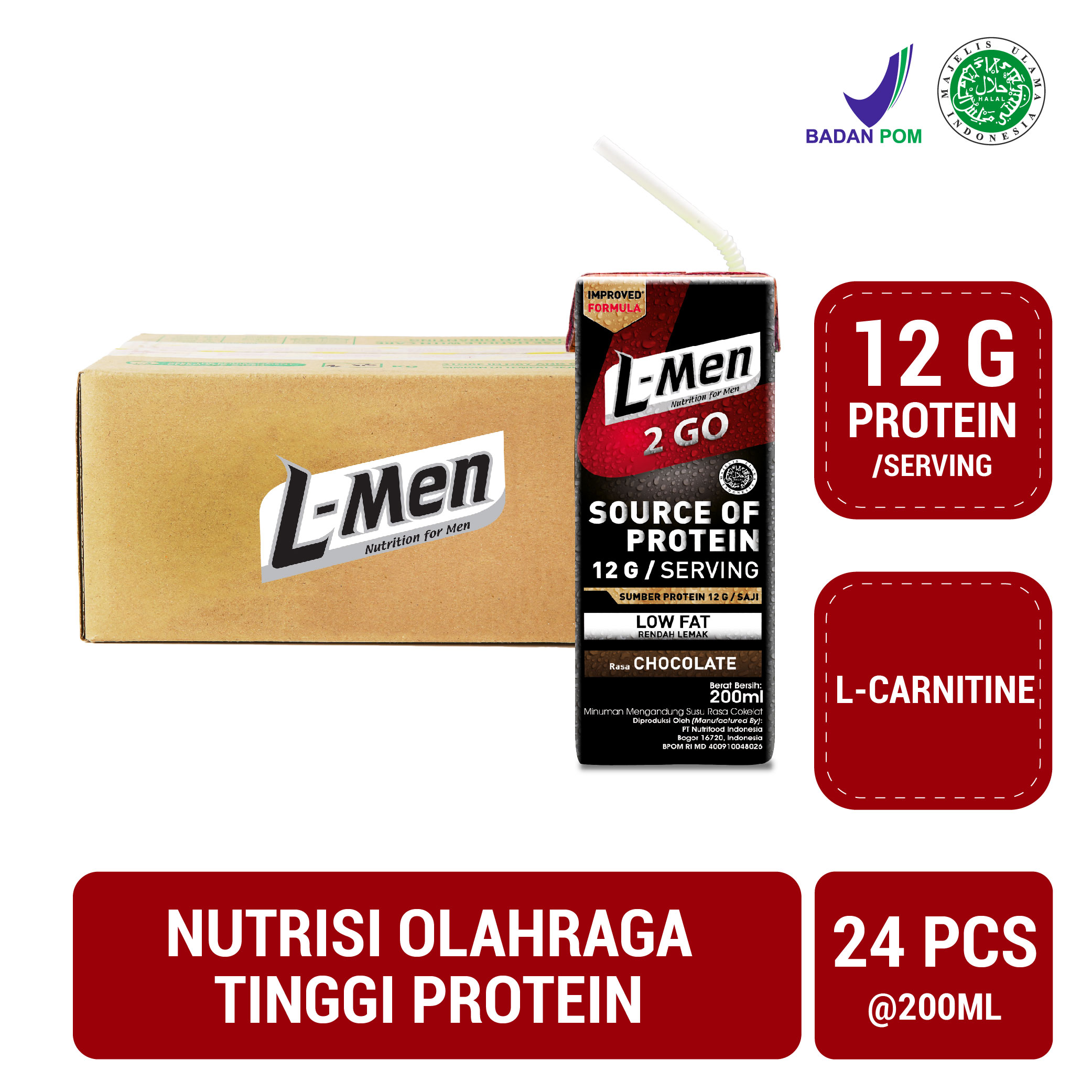 Promo L-men Hi Protein 2 Go Chocolate 200ml (24 Tetrapack) - Suplemen ...