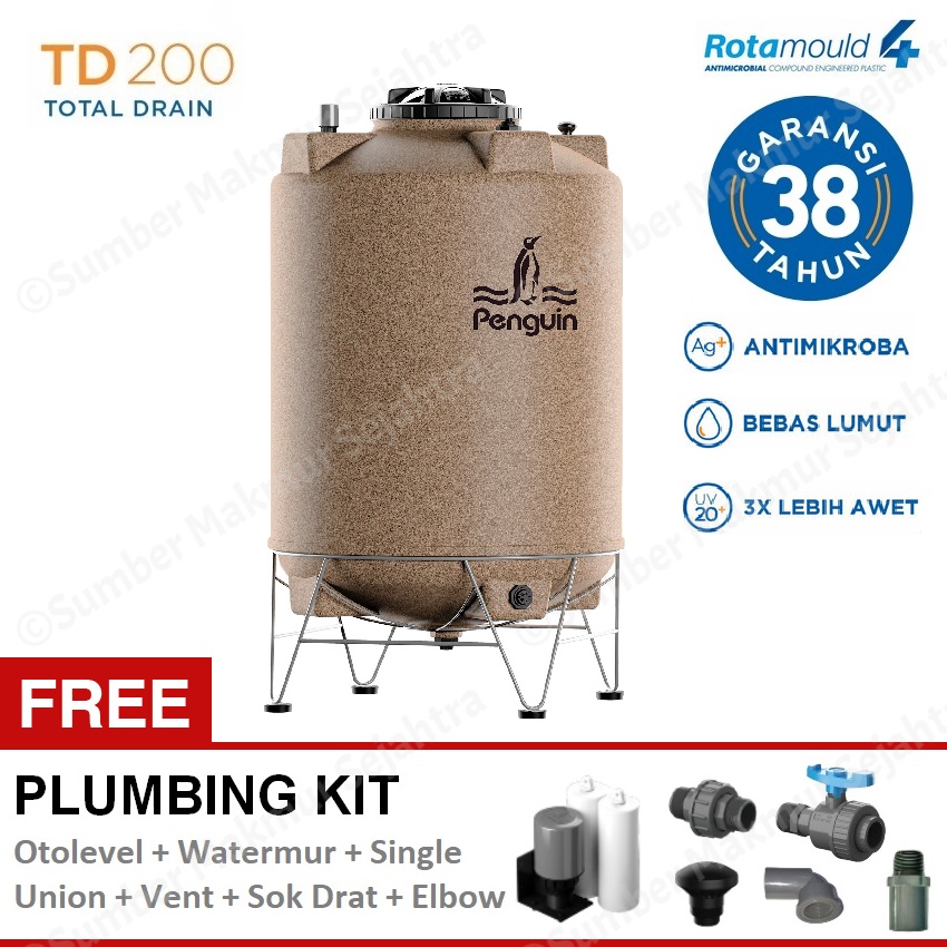 Promo Tangki Air / Tandon / Toren Total Drain Penguin 2000 Liter - Td ...