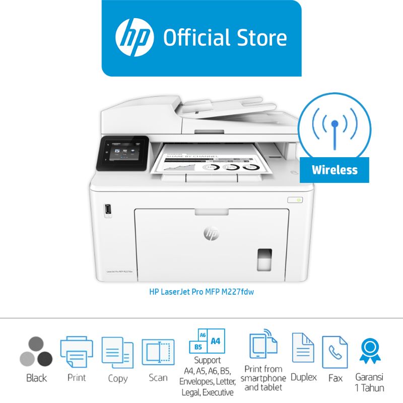 Jual Printer HP Laserjet Pro MFP M227FDW Fax Duplex Wifi di Seller Duta ...