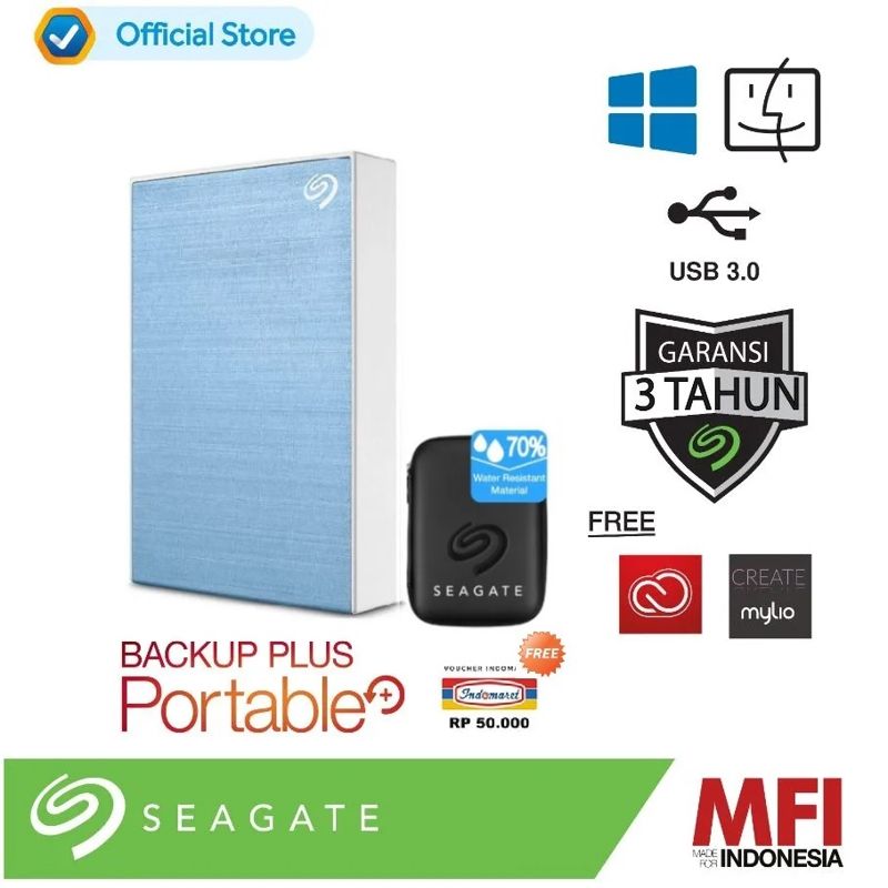 Jual Seagate New Backup Plus Portable 5TB Hardisk Eksternal USB 3.0 Blue Free Pouch & Voucher ...