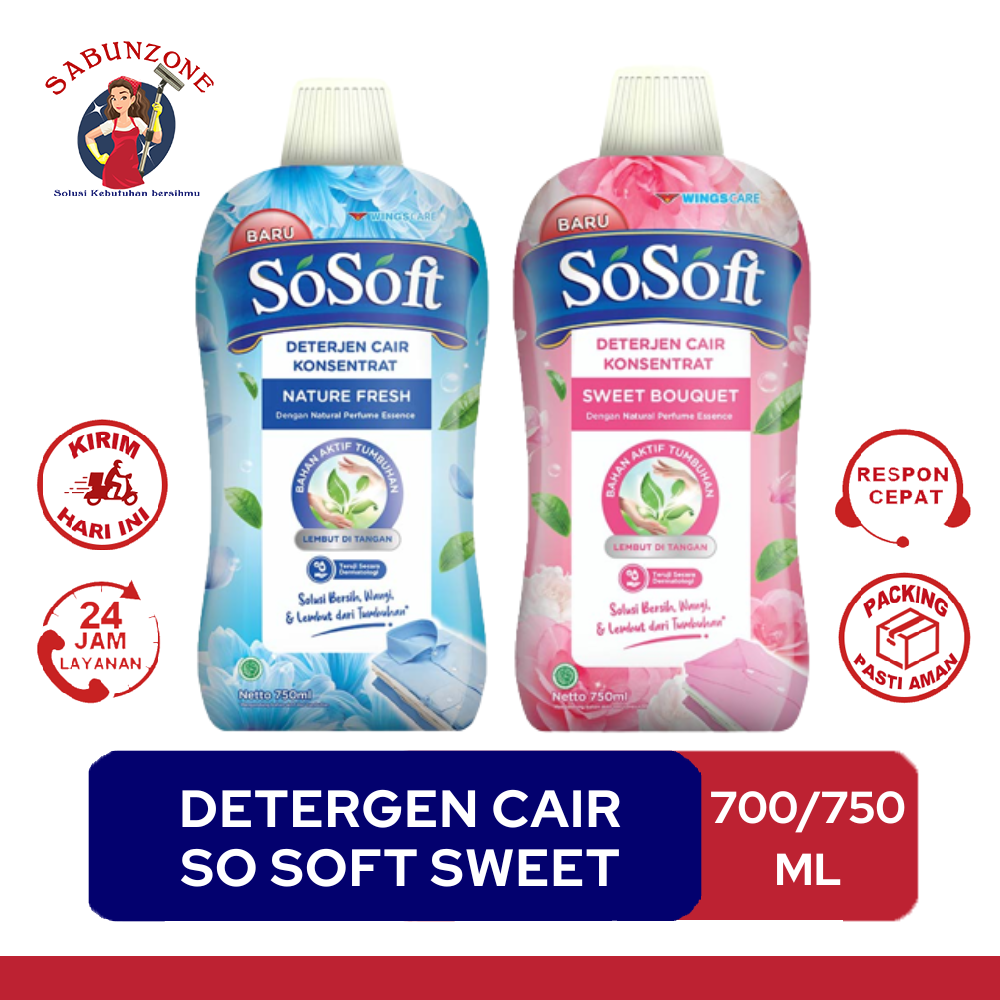 Jual Detergen Cair Liquid So Soft Nature Fresh Biru, Sweet Bouquet Pink 750 ml di Seller Sabun ...
