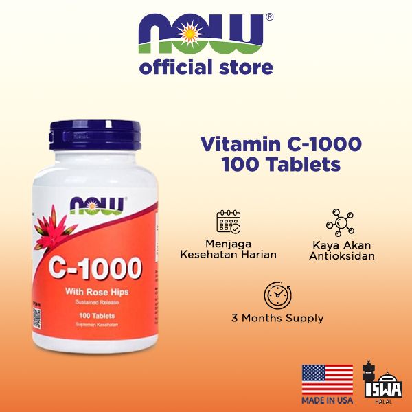Promo NOW Vitamin C 1000 Sustained Release with Rose Hips [100 Tablets] Diskon 5% di Seller NOW ...
