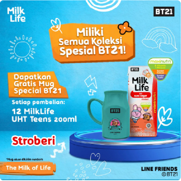 Jual Bandung - MilkLife Stroberi – UHT Teens [200 mL/12 pcs] + Free Collectible Mug BT21 di ...