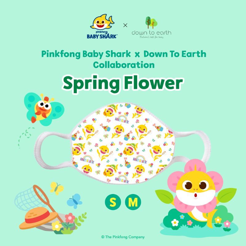 Promo Pinkfong Baby Shark x Benian 4Ply Cotton Kids Mask Spring Flower ...