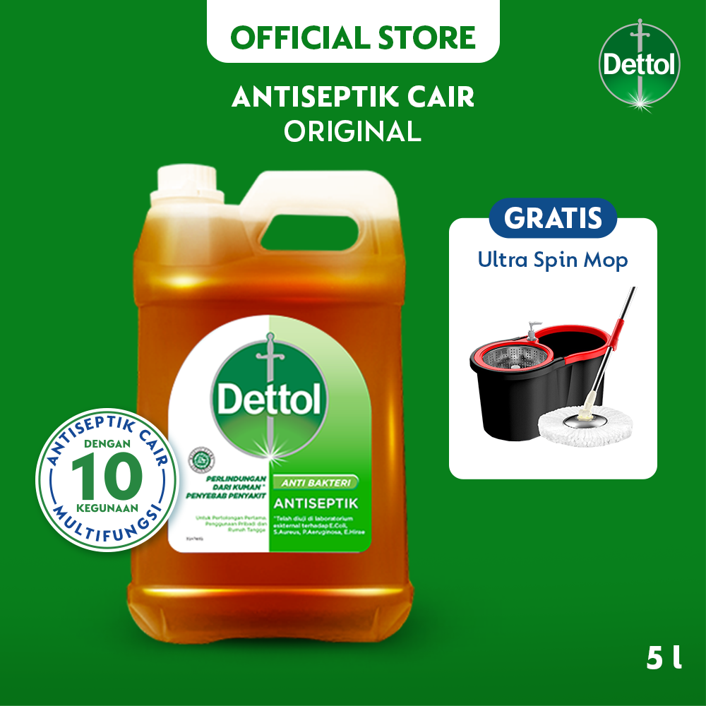 Jual Dettol Antiseptik Liquid 5 L + Free Ultra Spin Mop di Seller ...