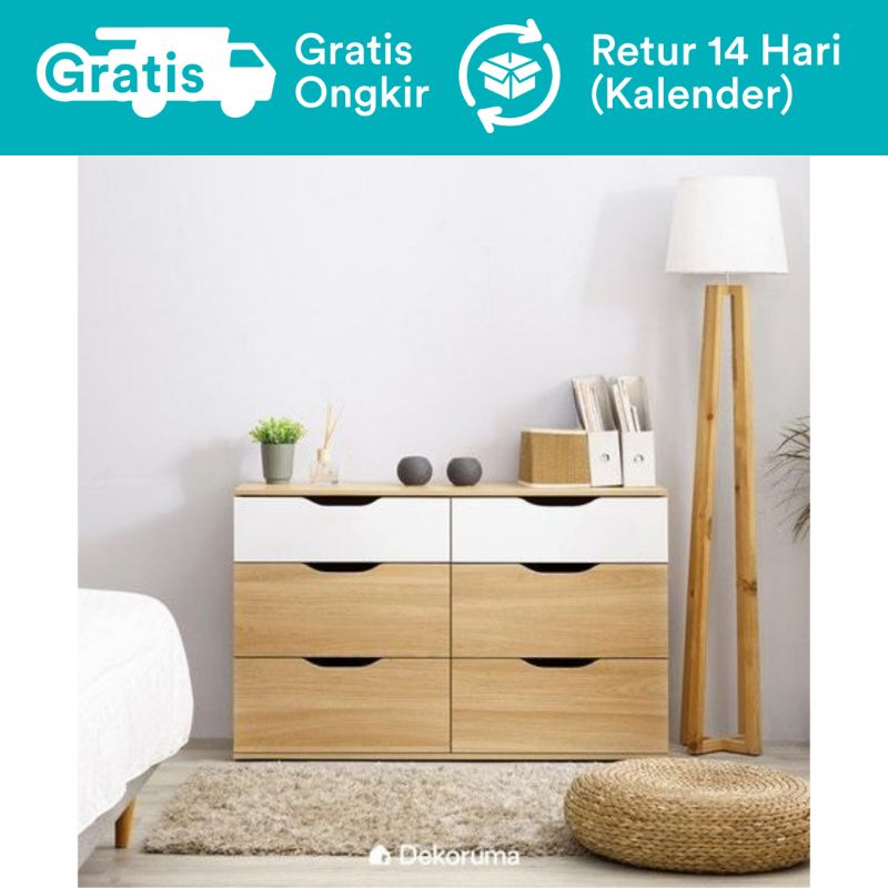 Promo Dekoruma Sano Lemari Laci Kayu Olahan 3 Susun 6 Laci Pakaian ...