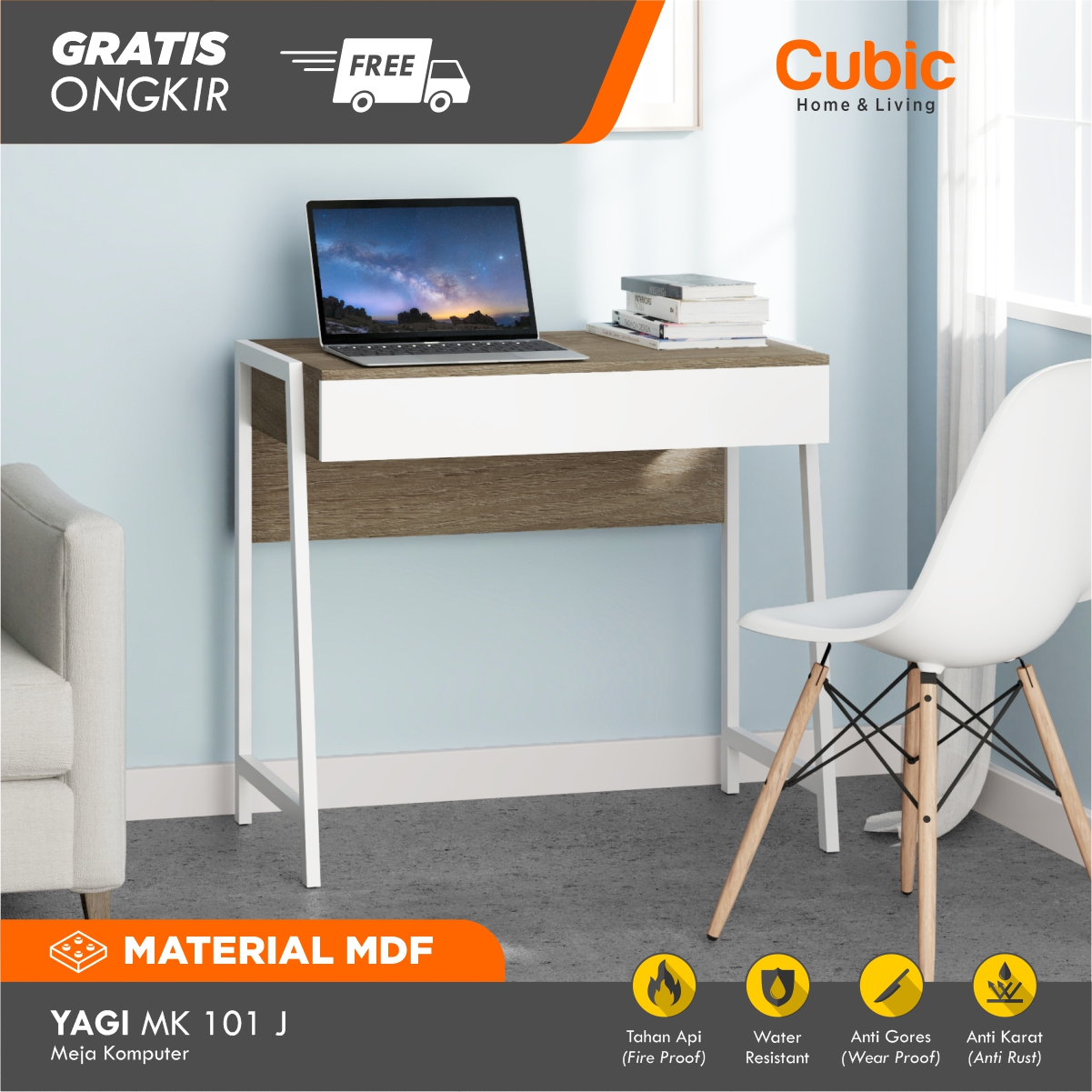 Promo Cubic Meja Kerja Rumah / Meja Komputer Industrial Minimalis / YAGI MK 101 J Diskon 57% di ...
