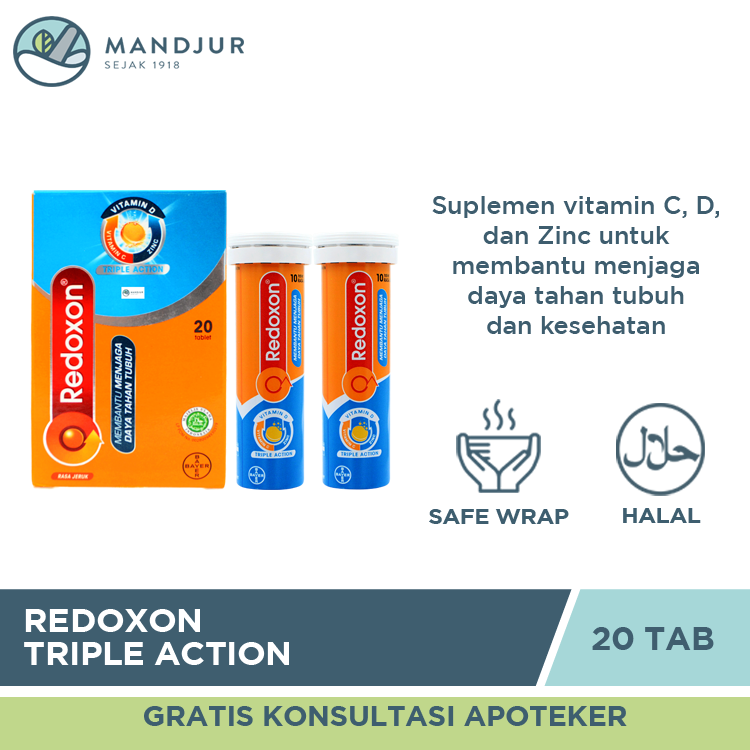Jual Redoxon Triple Action Effervescent 20 Tablet - Suplemen Imunitas ...