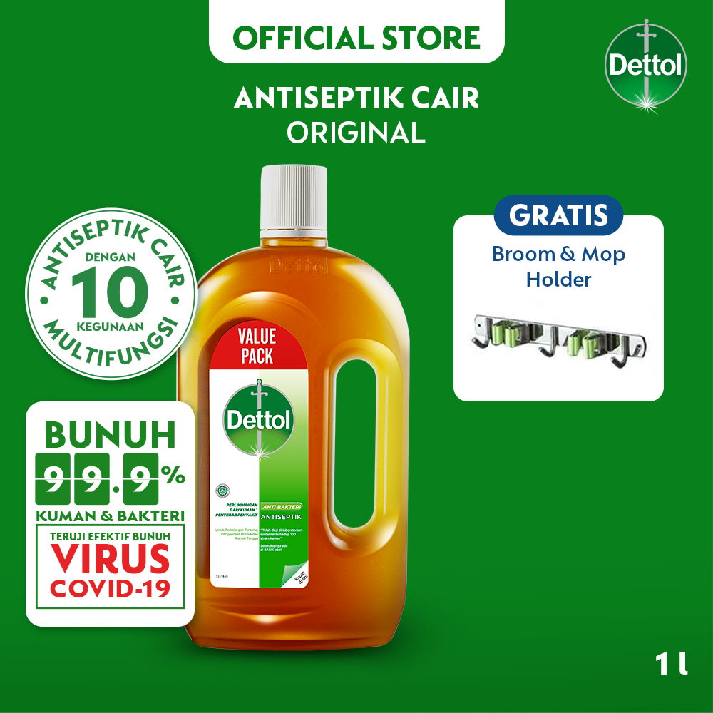 Jual Dettol Liquid Antiseptik Cair [1L] Free Broom & Mop Holder di ...