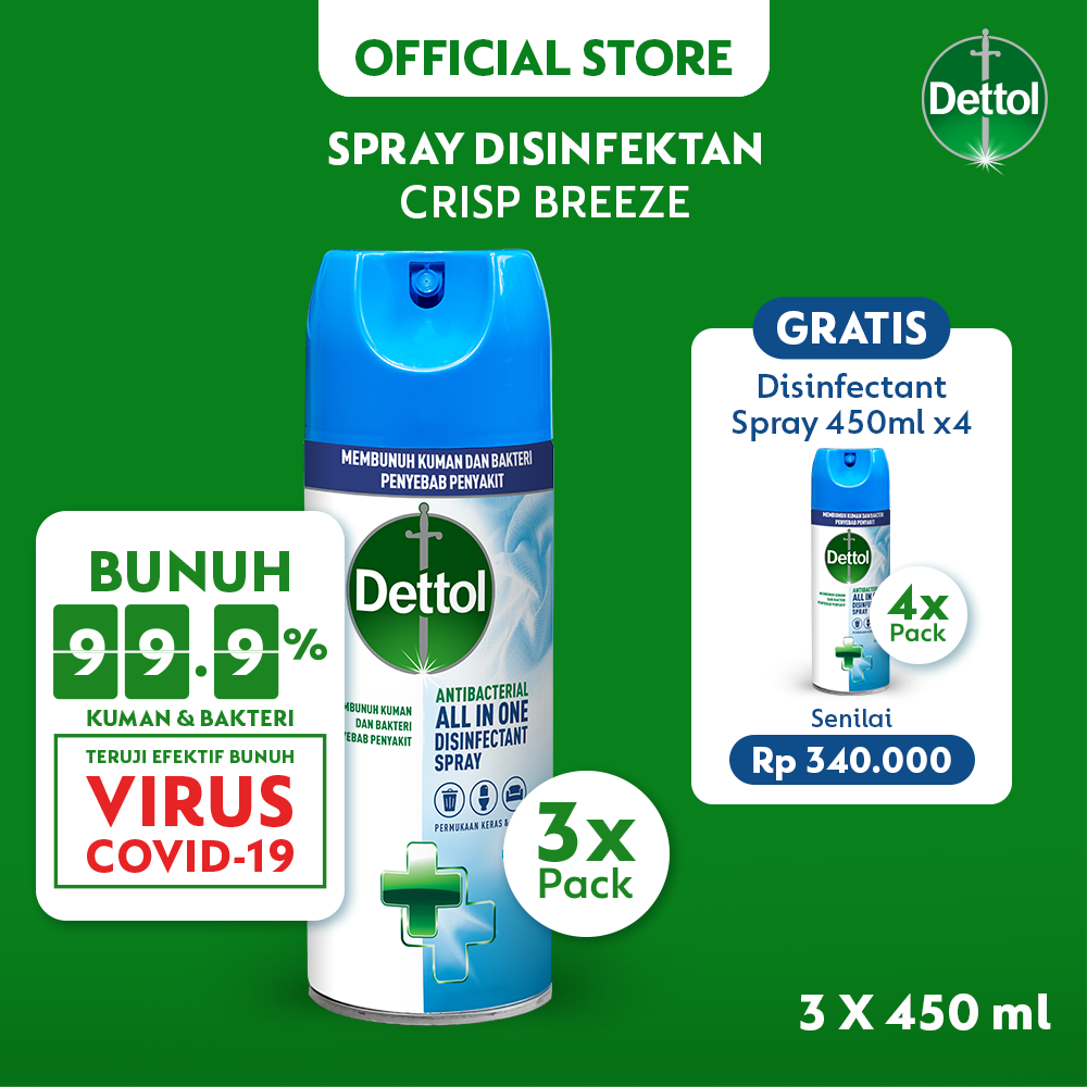 Promo BUY 3 GET 4 - Dettol Crisp Breeze Disinfectant Spray [450 Ml / 7 ...