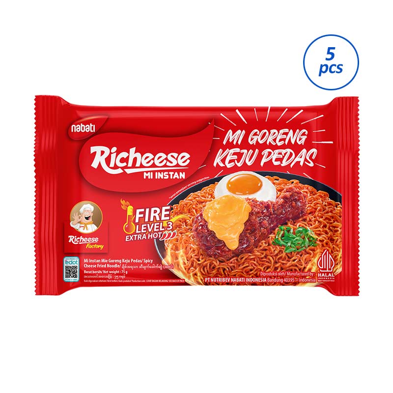 Promo Richeese Mie Goreng Keju Pedas Level 3 [5 Pcs X 74 Gr] Diskon 25% ...