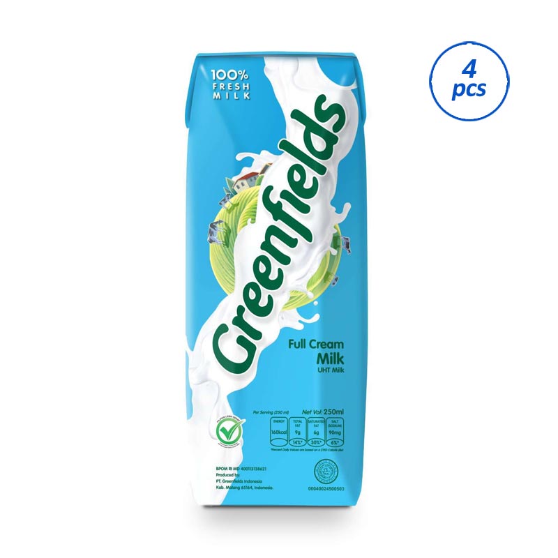 Promo Greenfields UHT Fullcream Minuman Susu [250 mL/4 pcs] Diskon 9% di Seller Greenfields ...