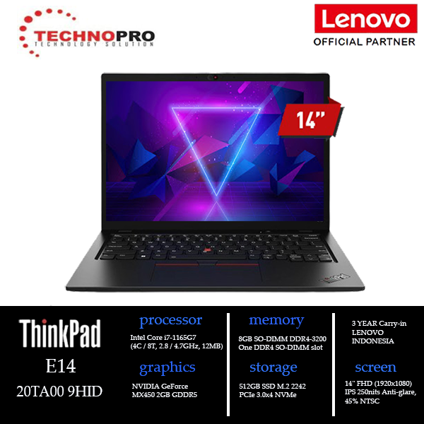 Promo LENOVO ThinkPad E14 G2 9HID || i7-1165G7 8GB 512GB MX450 2GB ...