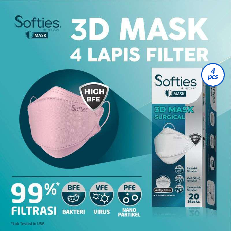 Jual [Four Pack] Softies Surgical 3D Mask Pink [20's] di Seller Softies ...