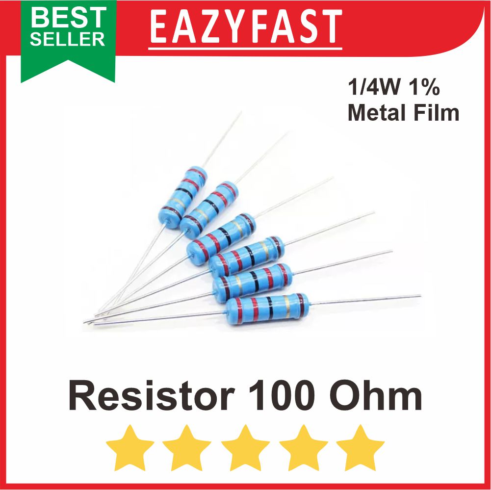 Jual Resistor R 100 R100 Ohm 1/4w 1/4 Watt Metal Film Biru Dip ...
