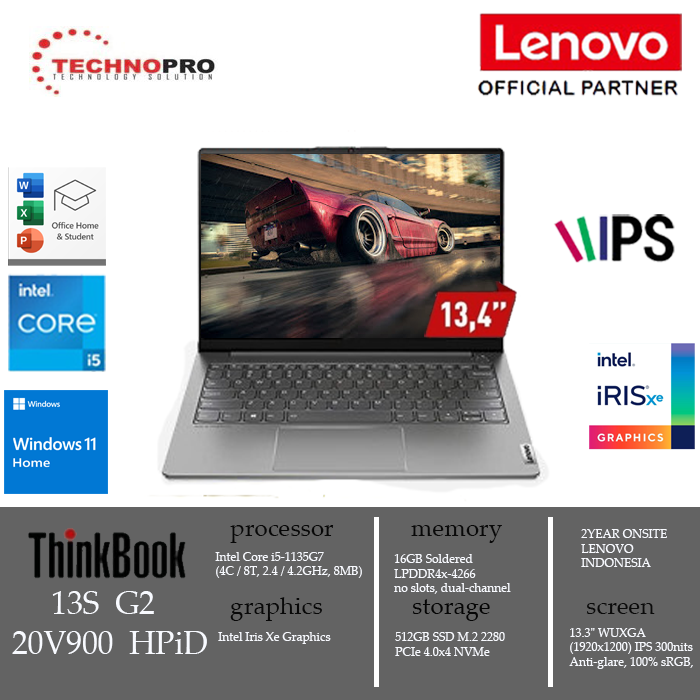 Promo Lenovo ThinkBook 13s G2 ITL HPID || Intel Core i5-1135G7 16GB 512GB SSD Intel Iris Xe ...