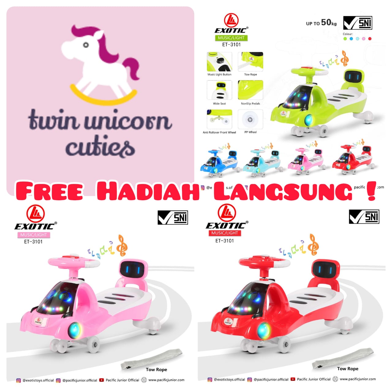 Jual Exotic ET 3101 Swing Car Ride On Mainan Mobil Anak Gowes di Seller ...