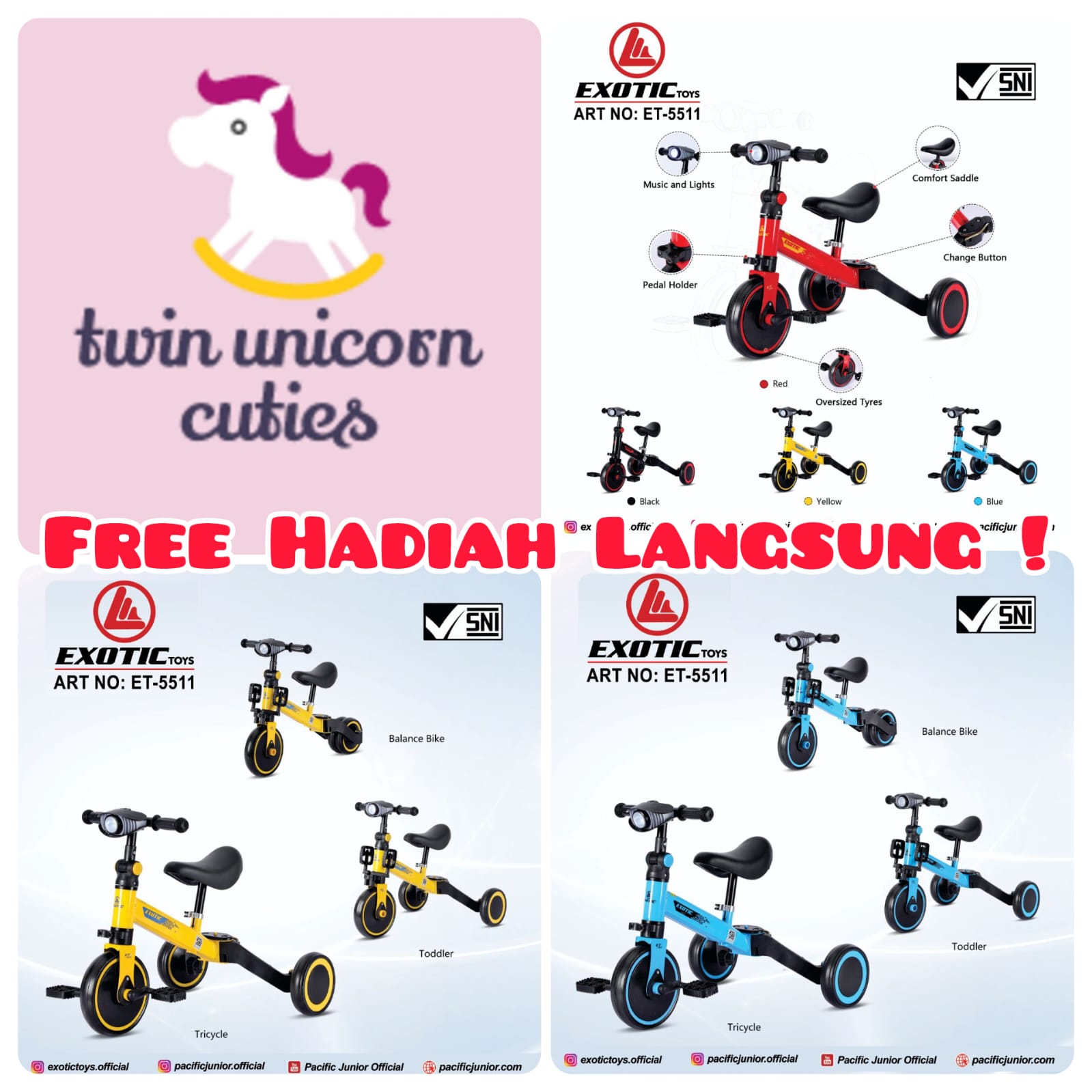 Promo Exotic ET 5511 Push Balance Bike 3in1 Sepeda Anak Roda Tiga ...