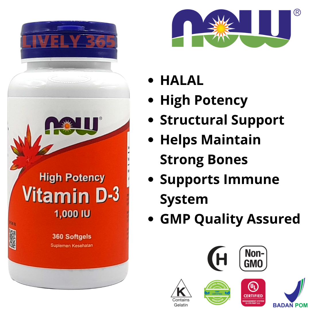 Promo Now Foods | High Potency Vitamin D3 1000 Iu | 360 Softgels Diskon 3% Di Seller Lively 365 ...