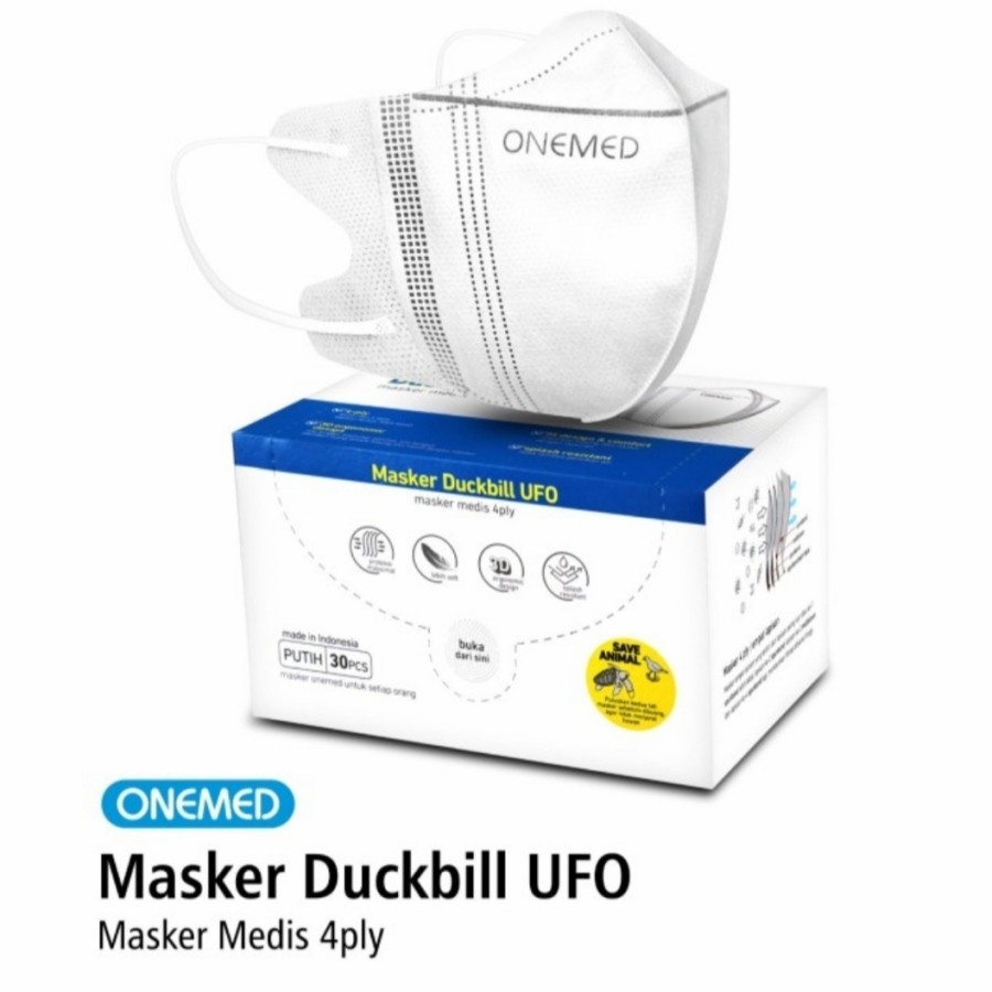Jual Onemed Mask Duckbill UFO 4ply Earloop White /30 Masker Medis 3D 4 ...