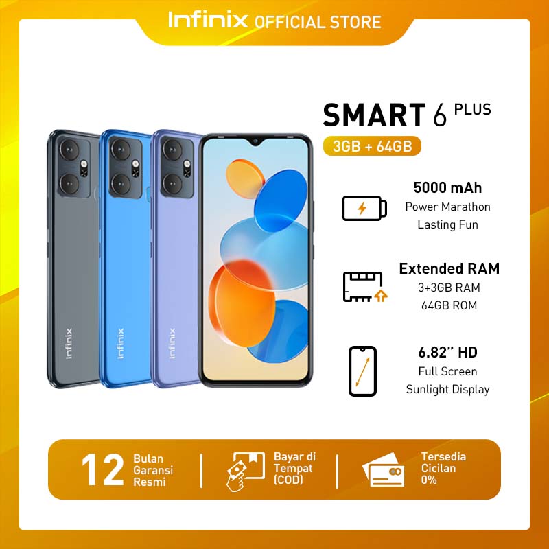 Jual INFINIX Smart 6+ 3/64 – Up to 6GB RAM *3 + 3 Extended RAM - 6.82 ...