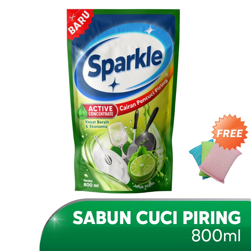 Jual Sparkle Jeruk Nipis Cairan Pencuci Piring [800 mL] + Free Sponge di Seller Blimart Offline ...