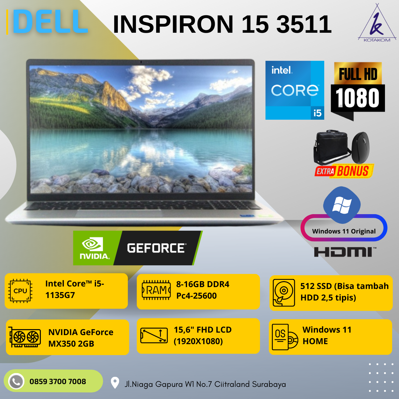 Jual Dell Inspiron 15 3511 | i5-1135G7 | 512GB SSD | MX350 2GB ...
