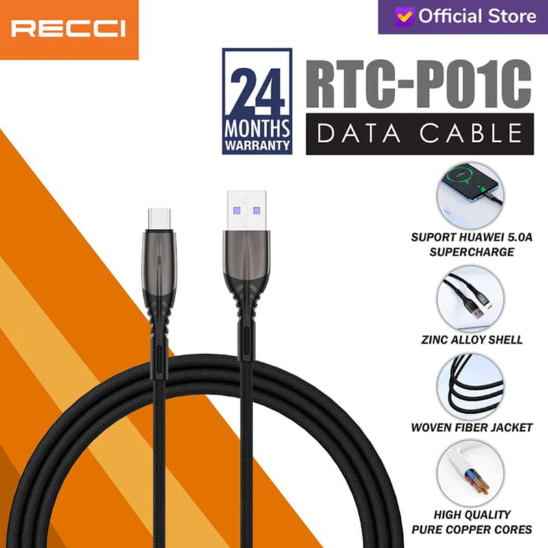 Promo Recci Usb Cable Charger 5a Fiber Jacket+zinc Alloy [100cm/ Type-c / Rtc-p01c] Hitam Diskon ...