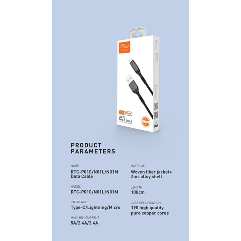 Promo Recci Usb Cable Charger 5a Fiber Jacket+zinc Alloy [100cm/ Type-c / Rtc-p01c] Hitam Diskon ...