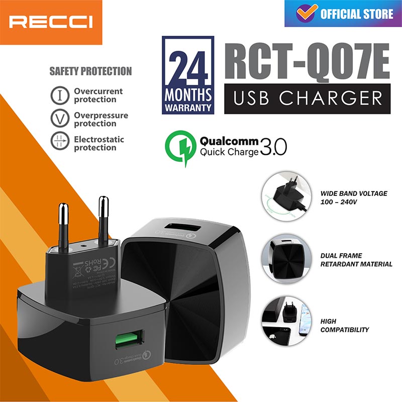 Jual RECCI QC3.0 RCT-Q07E USB Fast Charger Hitam di Seller Recci Indonesia Official Store ...